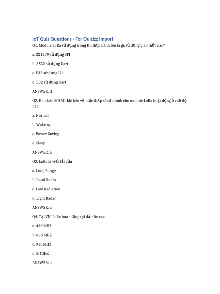 IoT Quiz Quizizz Format | PDF