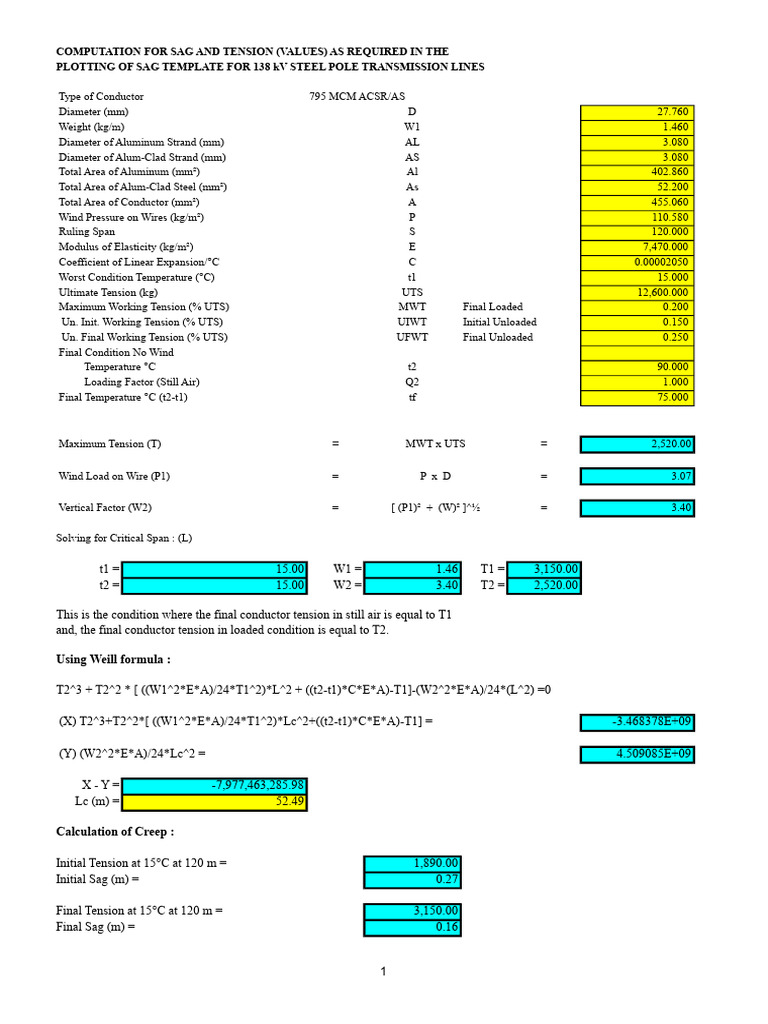 Sag and Tension Calculations for 138 kV Lines | PDF | Building ...
