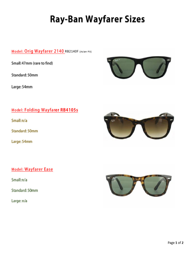 Ray-Ban Wayfarer Sizes | PDF