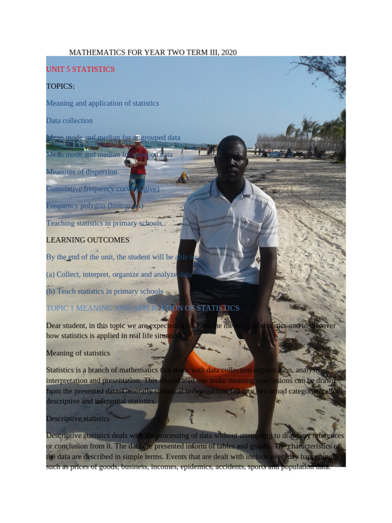 Statistics For Year Two | PDF | Statistics | Median