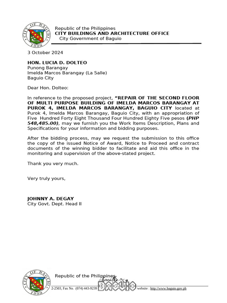 Letter To Barangay | PDF