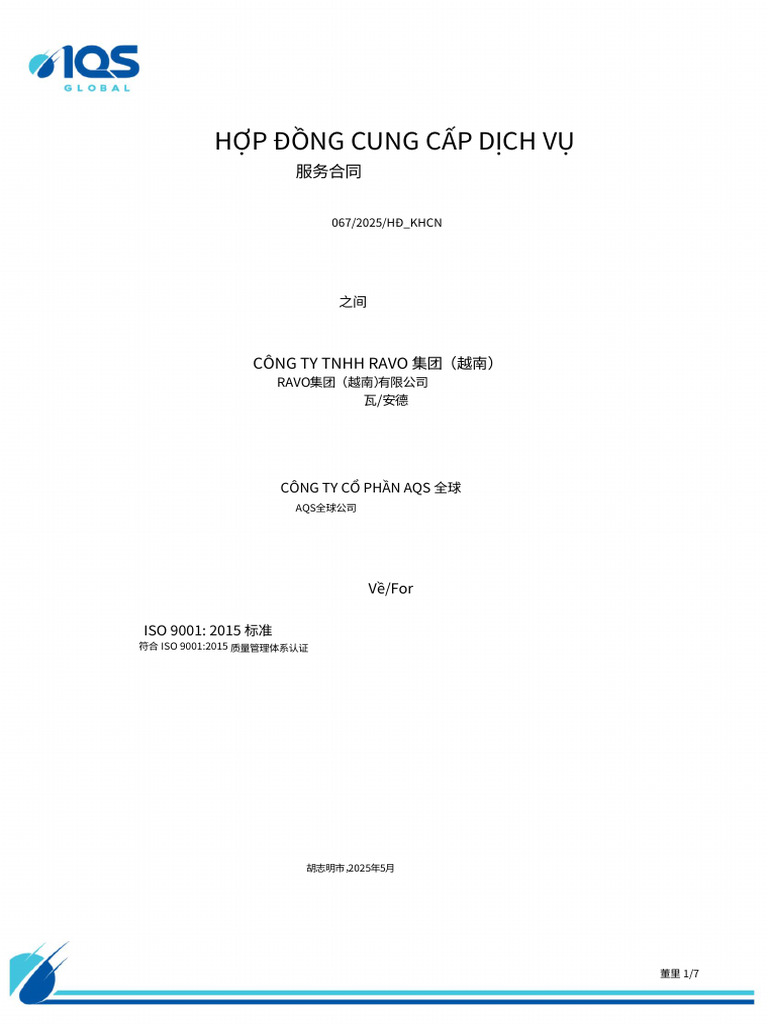 Hop Dong Song Ngu CA 9001 - Ravo | PDF