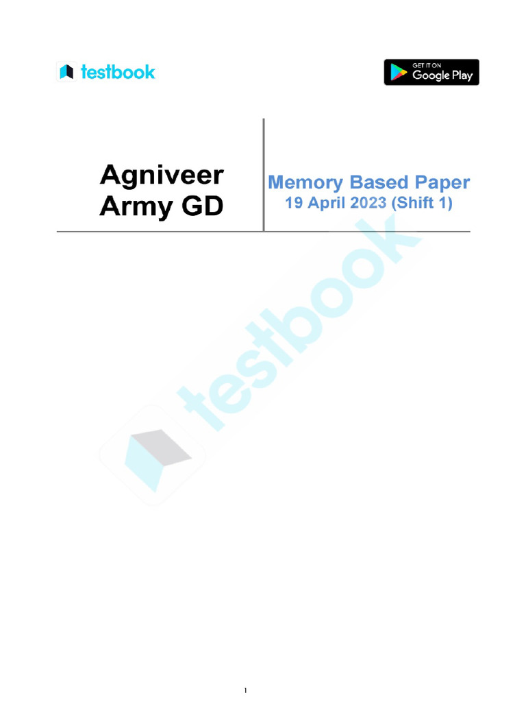 Agniveer Army GD 19 April 2023 (Shift 1) Memory Based Paper ...