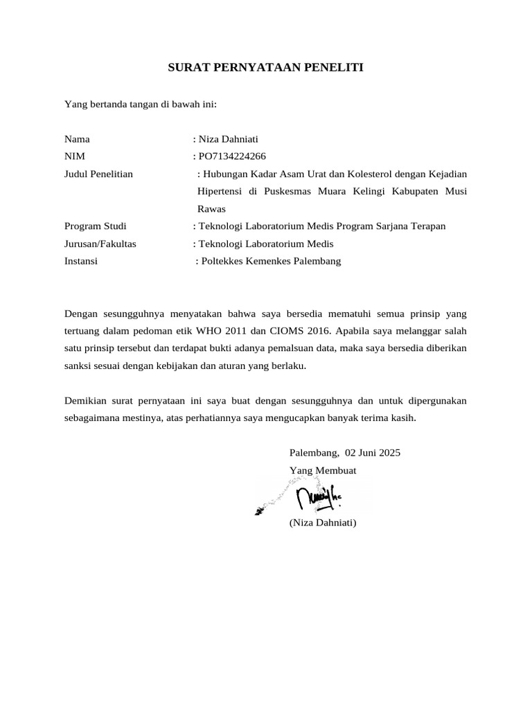 Surat Pernyataan Penelitian | PDF