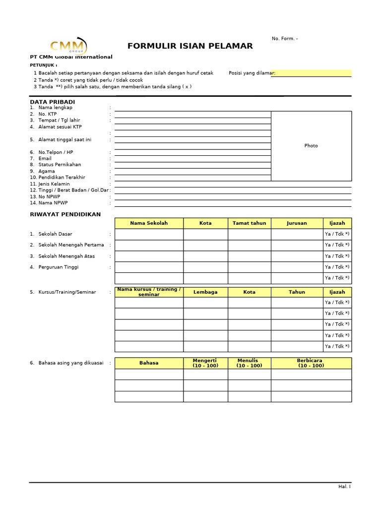 Formulir Isian Pelamar | PDF