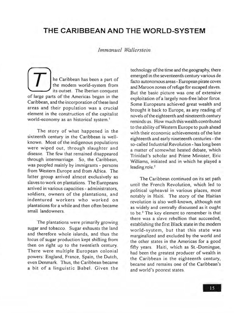 What Is History-Immanuel Wallerstein-The Caribbean and The World-System ...