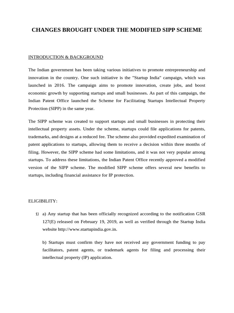 Modified SIPP Scheme for Startups | PDF | Intellectual Property | Economies