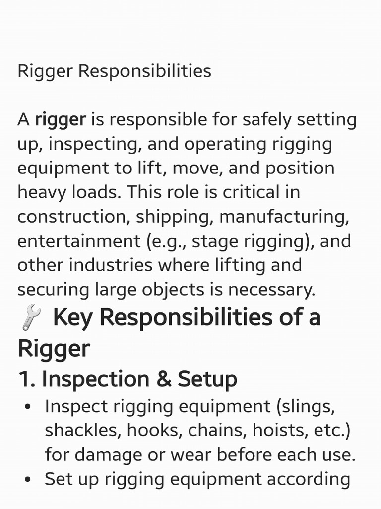 Rigger Responsibilities | PDF