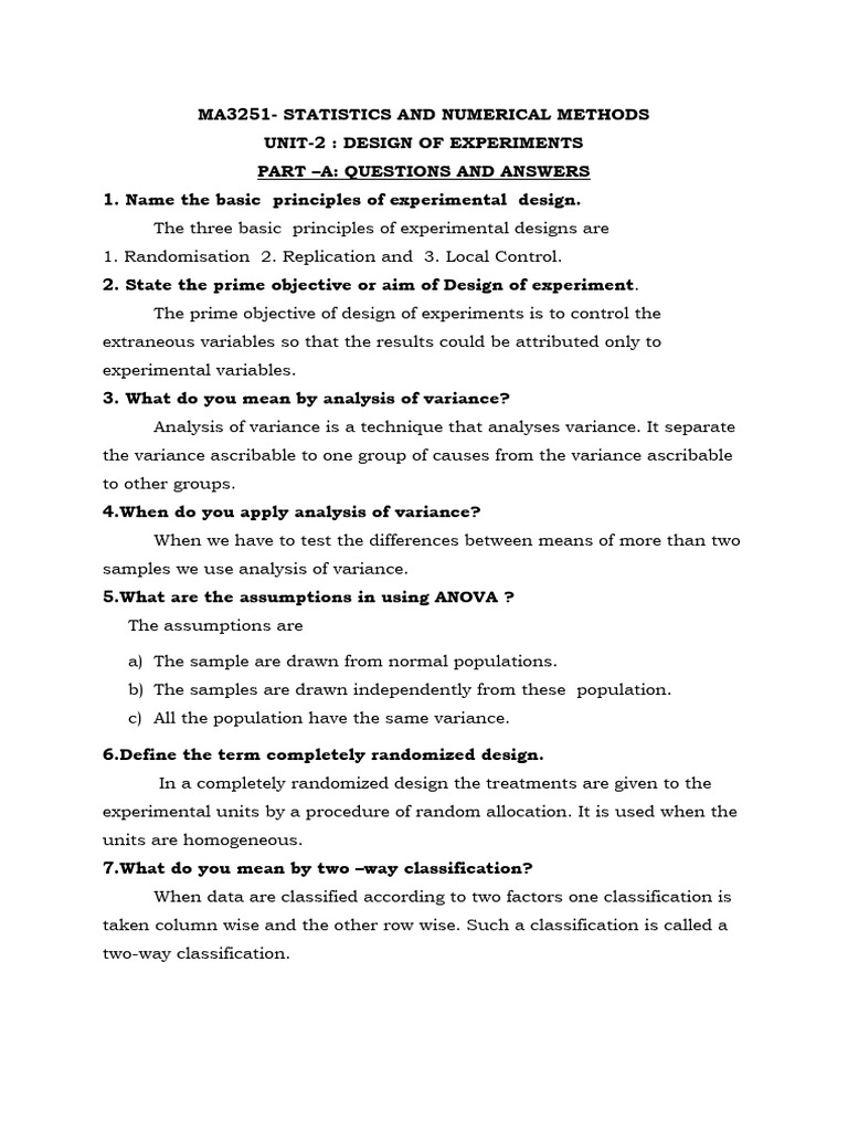 UNIT-2 Design of Experiments | PDF | Analysis Of Variance | Experiment