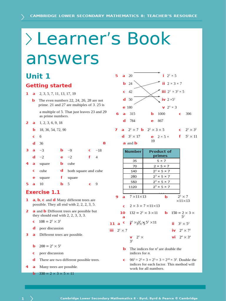 Ls Maths8 2ed TR Learner Book Answers | PDF | Mathematics | Elementary Mathematics