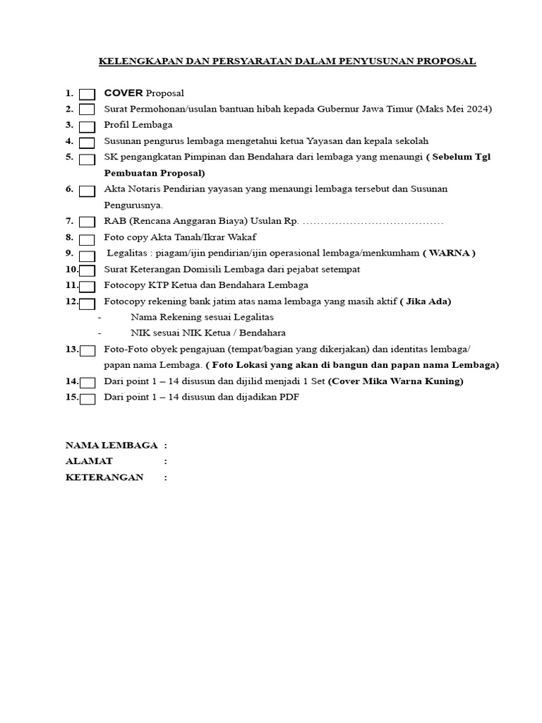 Ceklis Kelengkapan Proposal | PDF