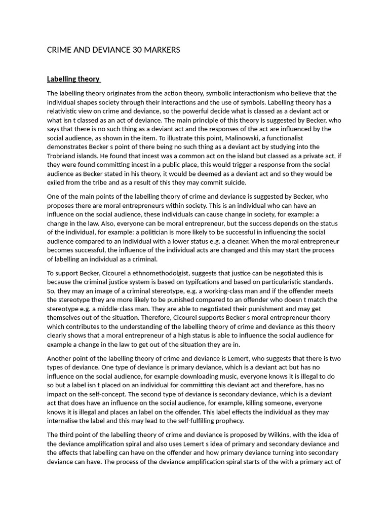 Crime and Deviance 30 Markers | PDF | Deviance (Sociology) | Crimes