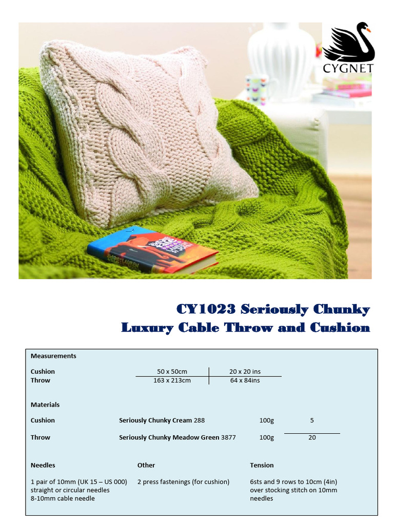 Cygnet 1023 - Luxury Cable Throw and Cushion in Seriously Chunky ...
