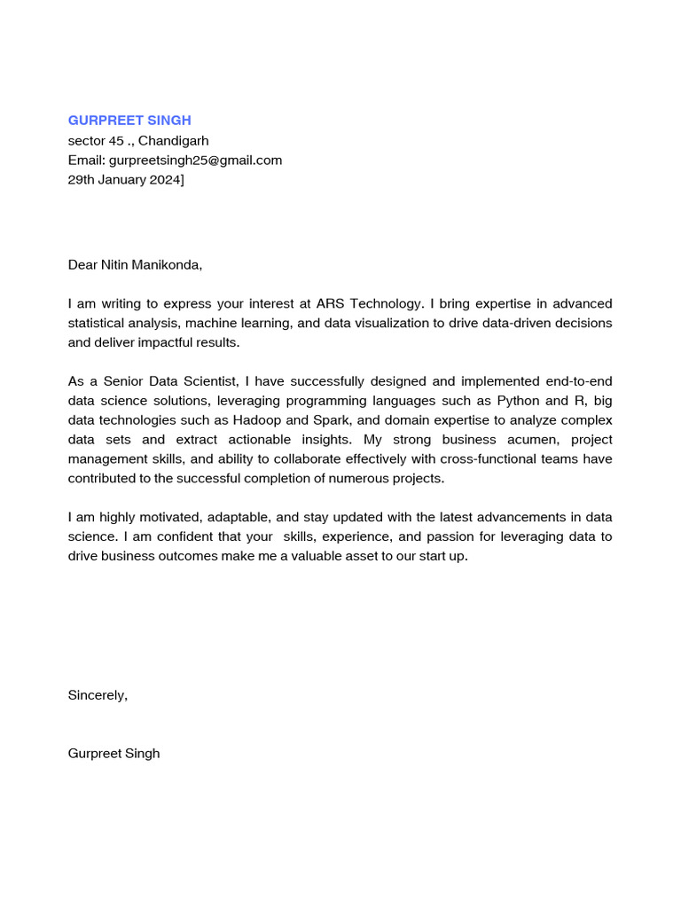 ARS Technology Internship Letter | PDF