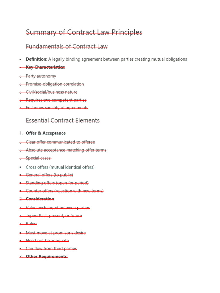 Contract Law Principles Overview | PDF | Lease | Tort