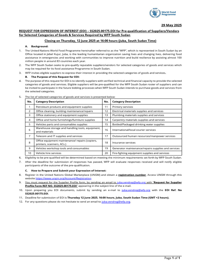 WFP SSCO Request For Expression of Interest - EOI | PDF | World Food Programme