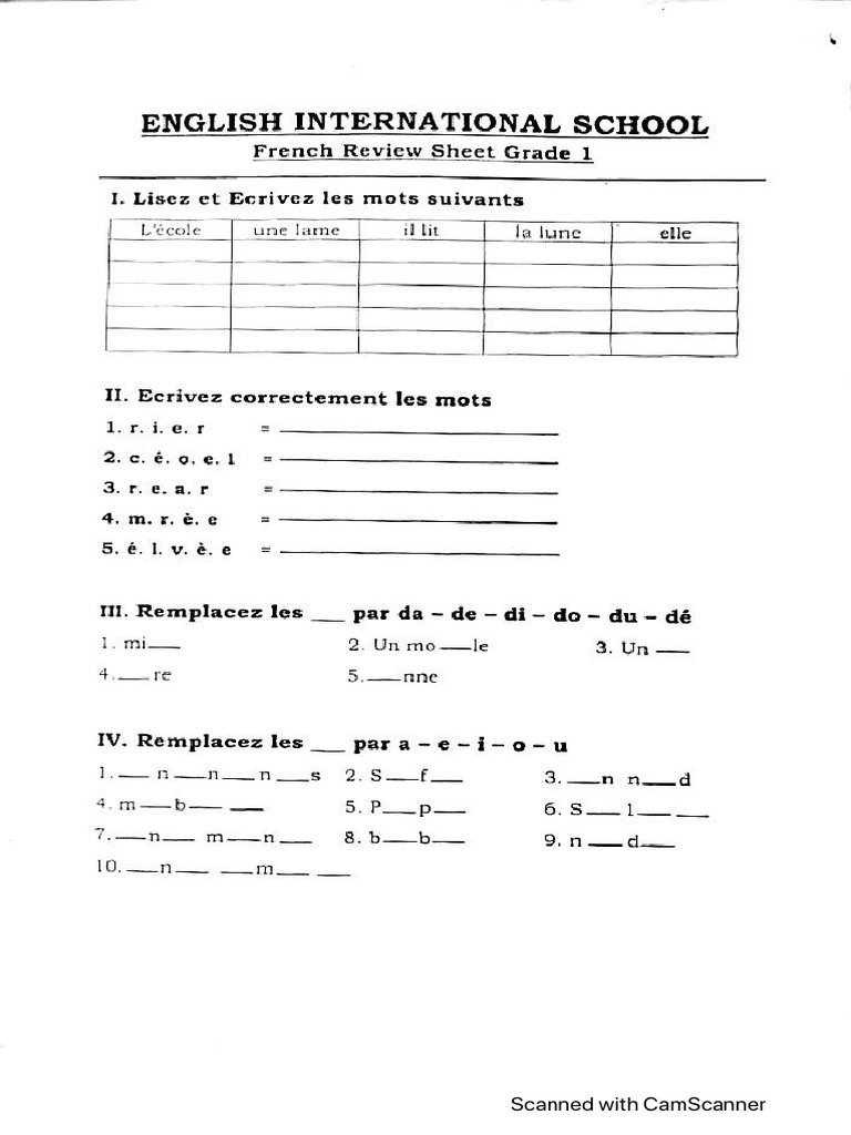 Grade 1 French Revision | PDF