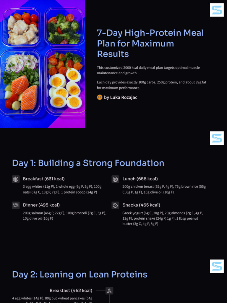 7 Day High Protein Meal Plan For Maximum Results | PDF | Food Energy ...