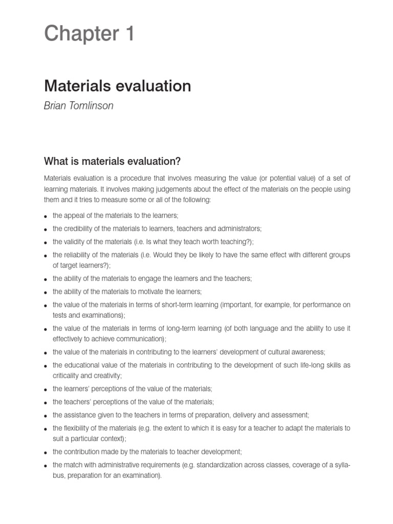 Understanding Materials Evaluation | PDF | Learning | Second Language ...