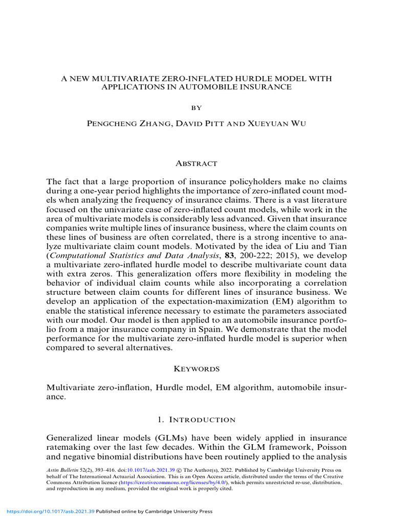 A New Multivariate Zero Inflated Hurdle Model With Applications in Automobile Insurance | PDF ...