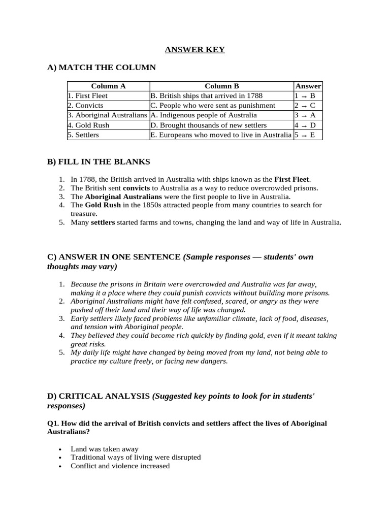 History Yr 8 Revision Answer Key | PDF