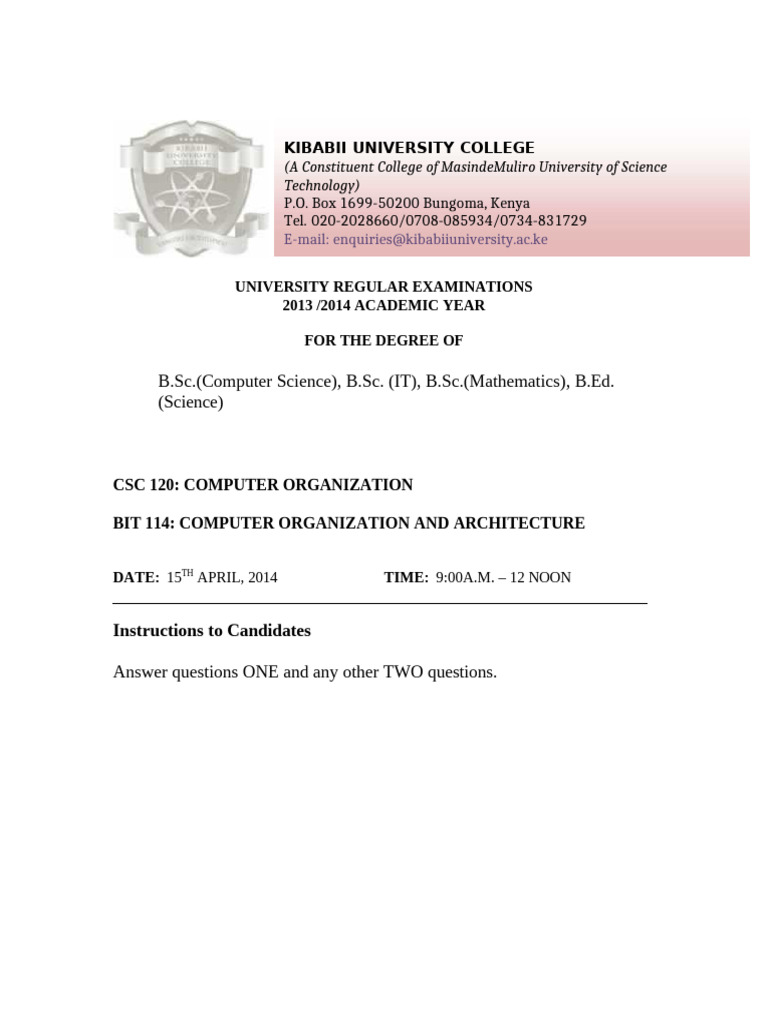 Bit 114 Csc 120 Main Exam | PDF | Cpu Cache | Computer Science