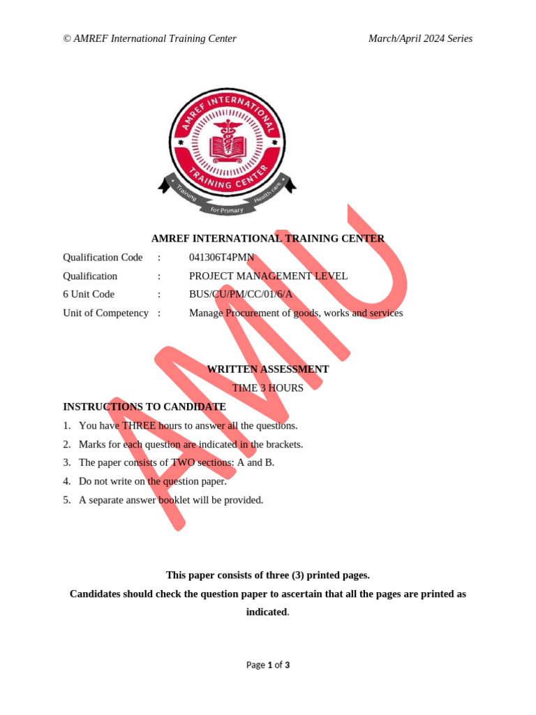 Procurement of Goods, Works and Services Exam March 2024 | PDF ...