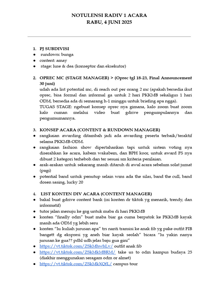 Notul Radiv Acara 1 (4 Juni 2025) | PDF