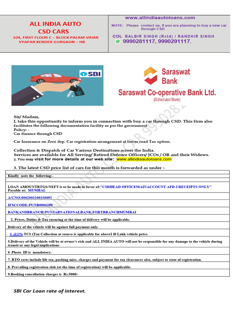 CSD CAR PRICE LIST MAY 2025 ALL INDIA AUTO - PDF COL BALBIR SINGH | PDF ...