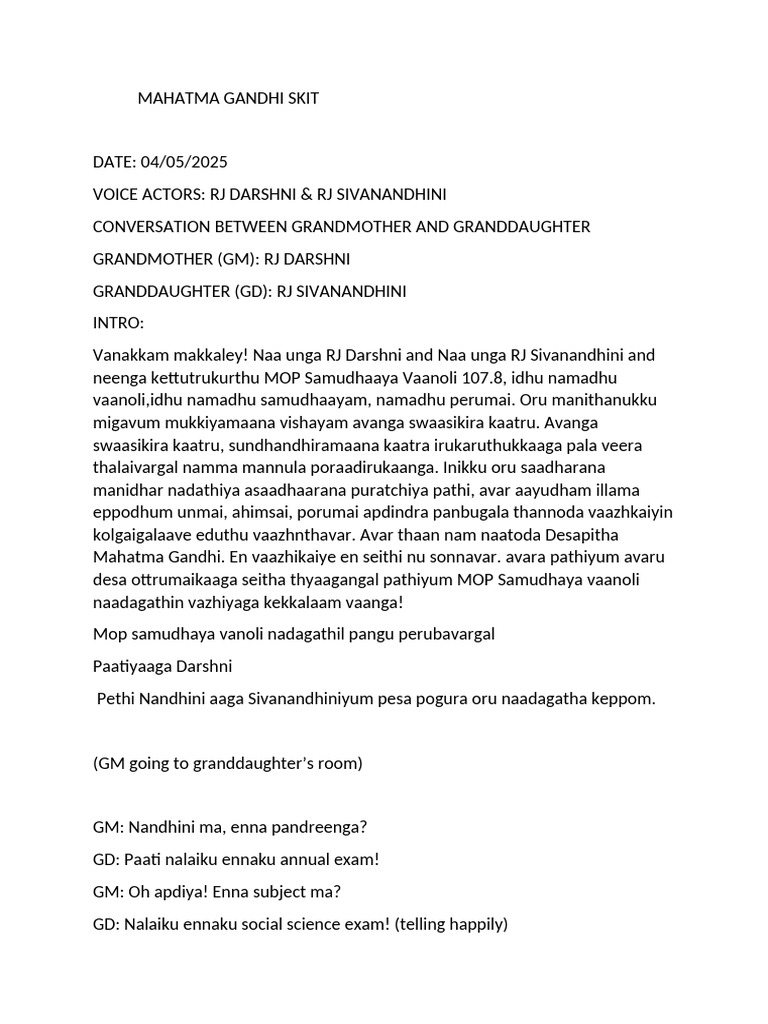 Mahatma Gandhi Final Skit | PDF | Mahatma Gandhi | Indian Nationalism