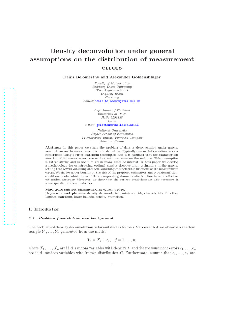 Density Deconvolution Under General Assumptions On The Distribution of Measurement Errors | PDF ...