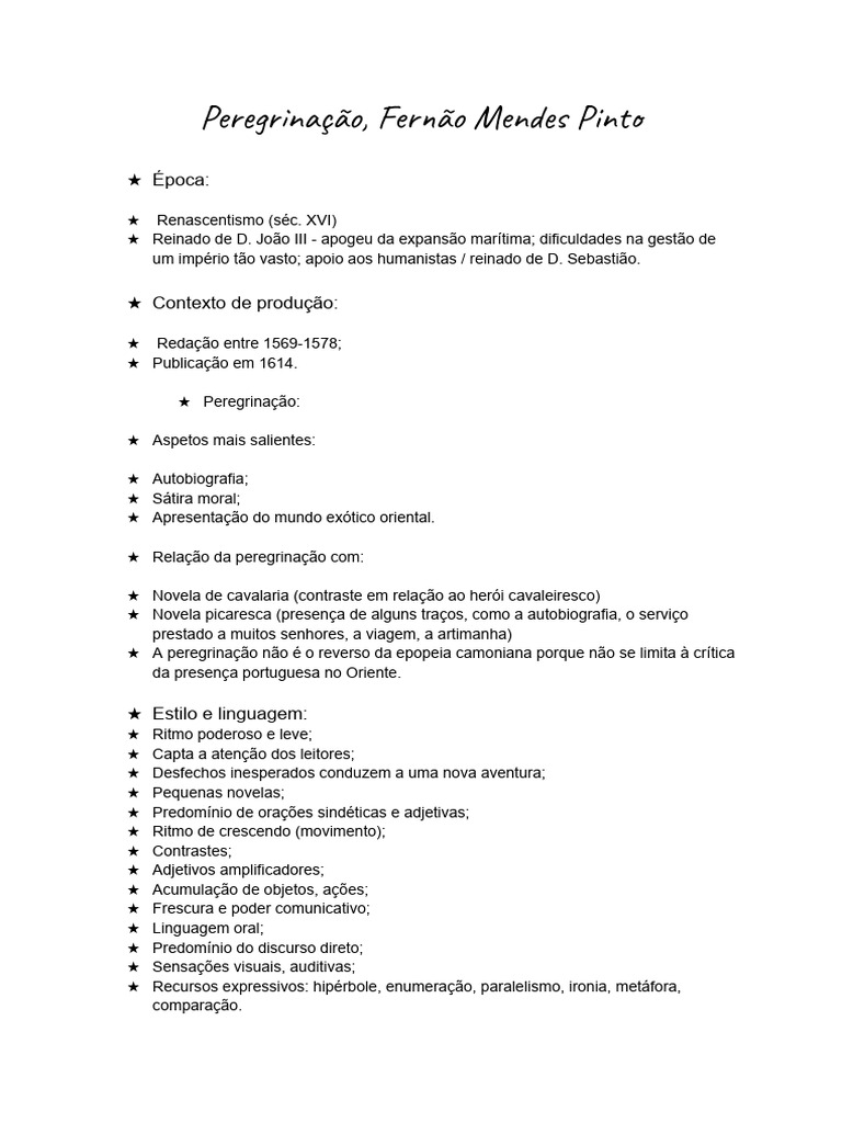 Análise da "Peregrinação" de Fernão Mendes Pinto | PDF