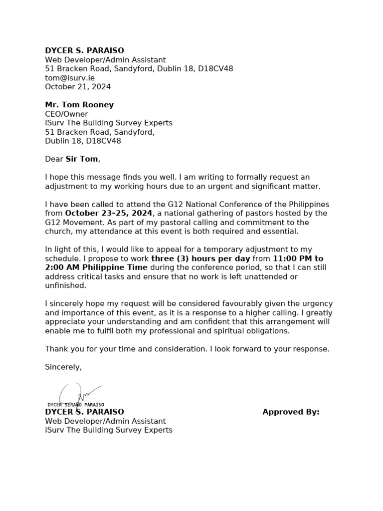 Request for Temporary Work Hour Adjustment | PDF