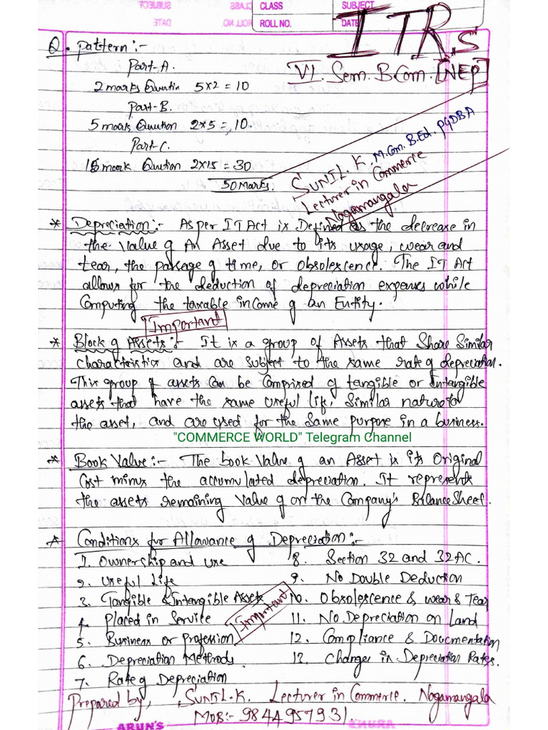 ITRs B.com VI Sem NEP 100% Key Points | PDF