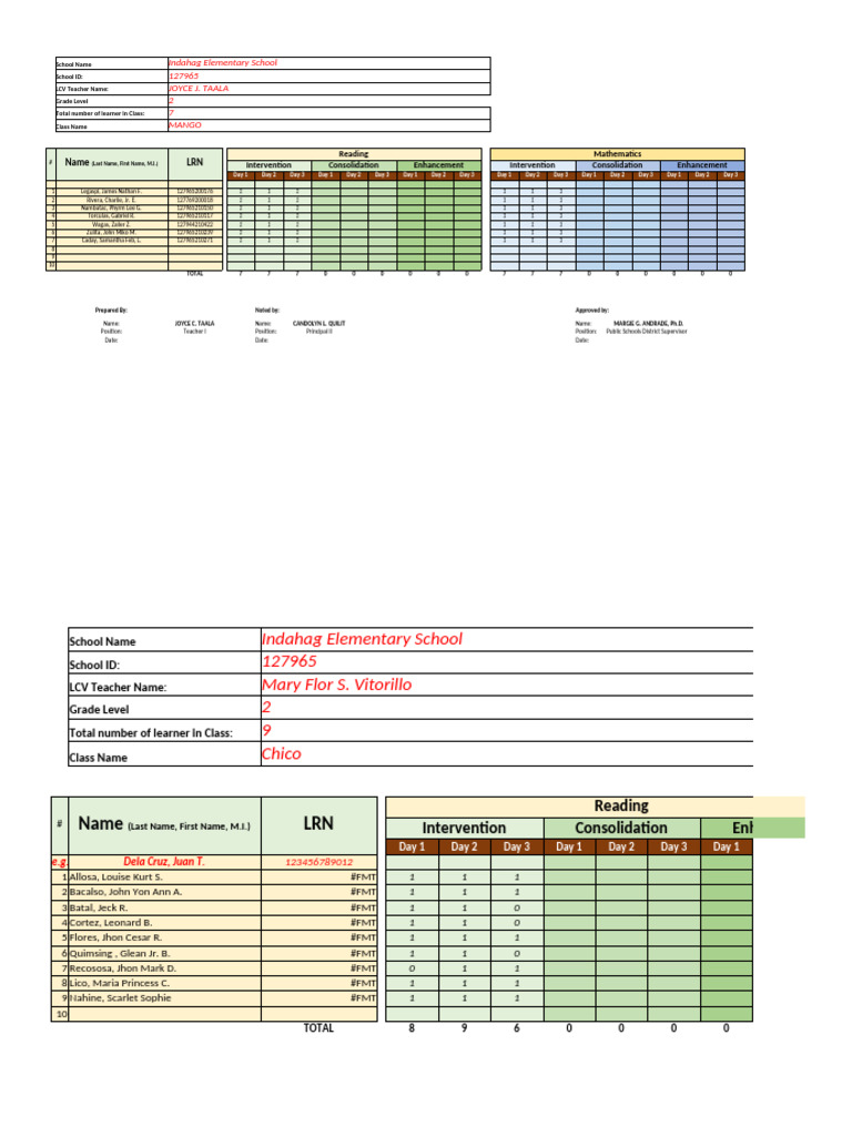 G2 - NLC Attendance - Elementary Class Week 1 - FINAL | PDF