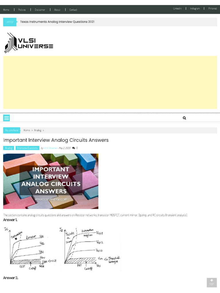 Answer - Important Interview Analog Circuits Answers - VLSI UNIVERSE Answer | PDF