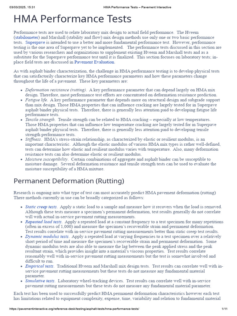 HMA Performance Testing Methods | PDF | Deformation (Engineering ...
