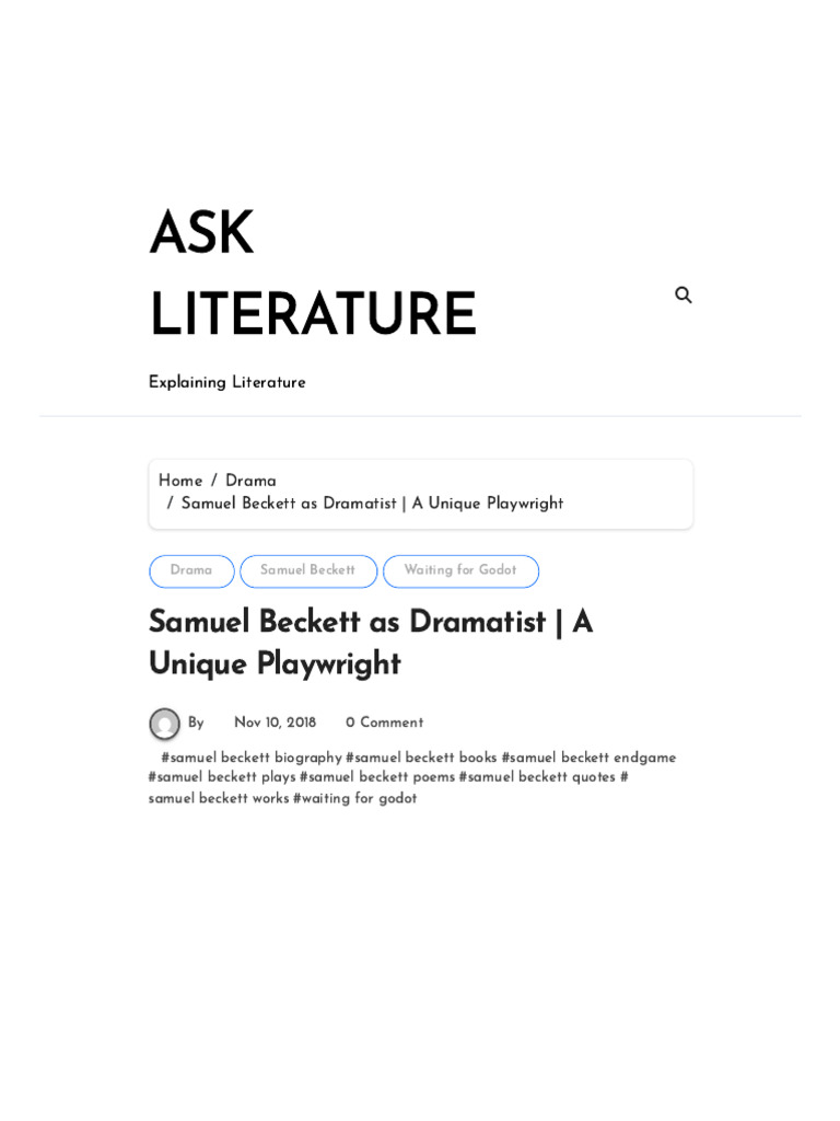 Samuel Beckett As Dramatist - A Unique Playwright | PDF | Samuel Beckett