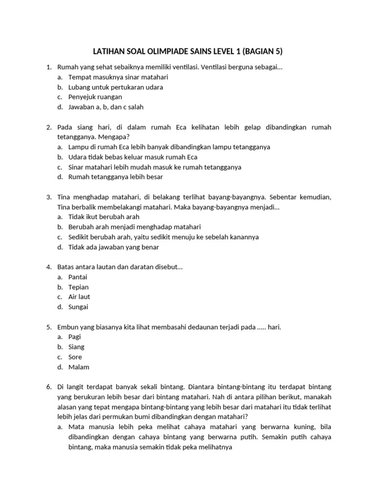 Latihan Soal Olimpiade Sains Level 1 | PDF
