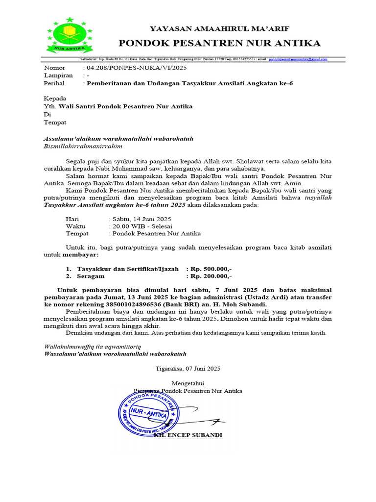 Undangan Tasyakkur Amsilati Angkatan 6 | PDF