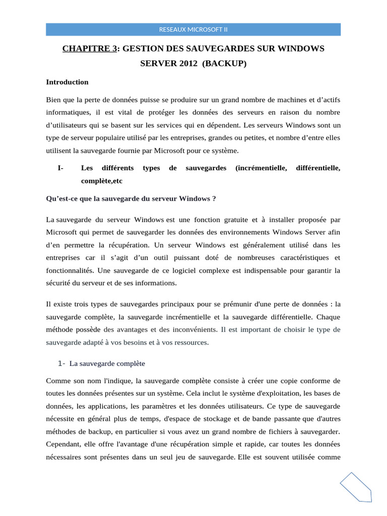 Chapitre 3 | PDF | Sauvegarde (informatique) | Serveur (Informatique)