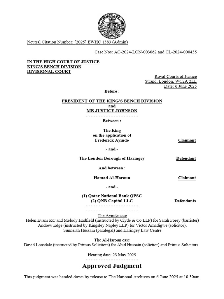 Ayinde & Al-Haroun Legal Judgment | PDF | Barrister | Artificial ...