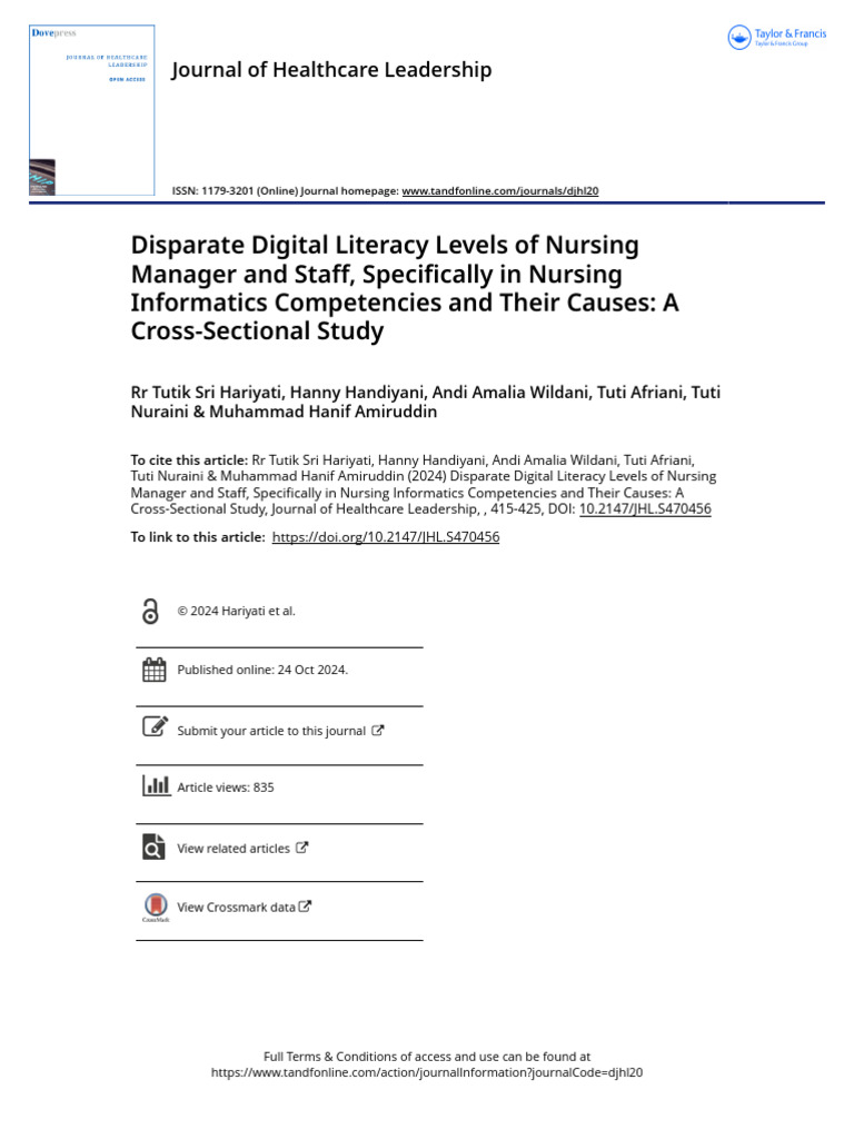 Disparate Digital Literacy Levels of Nursing Manager and Staff Specifically in Nursing ...