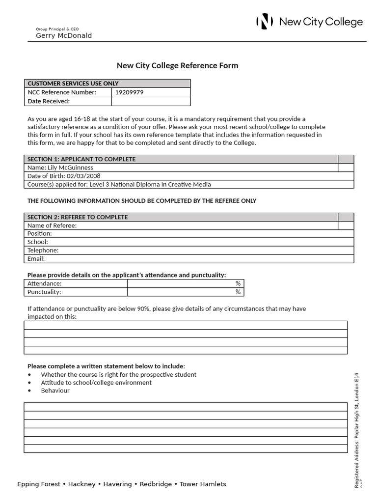 NCC - Reference Letter (Application) | PDF