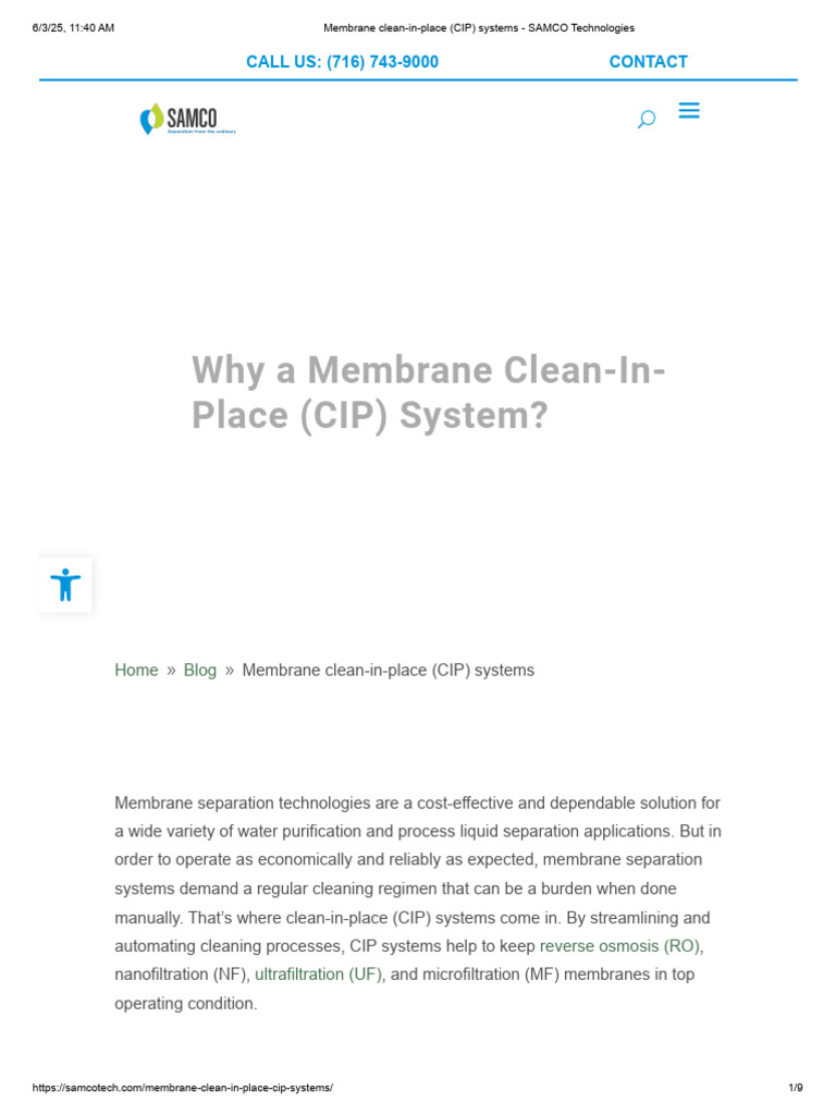 Membrane Clean-In-place (CIP) Systems - SAMCO Technologies | PDF | Membrane | Process Engineering