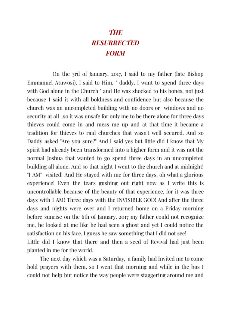 The Resurrected Form | PDF | Jesus | Resurrection Of Jesus