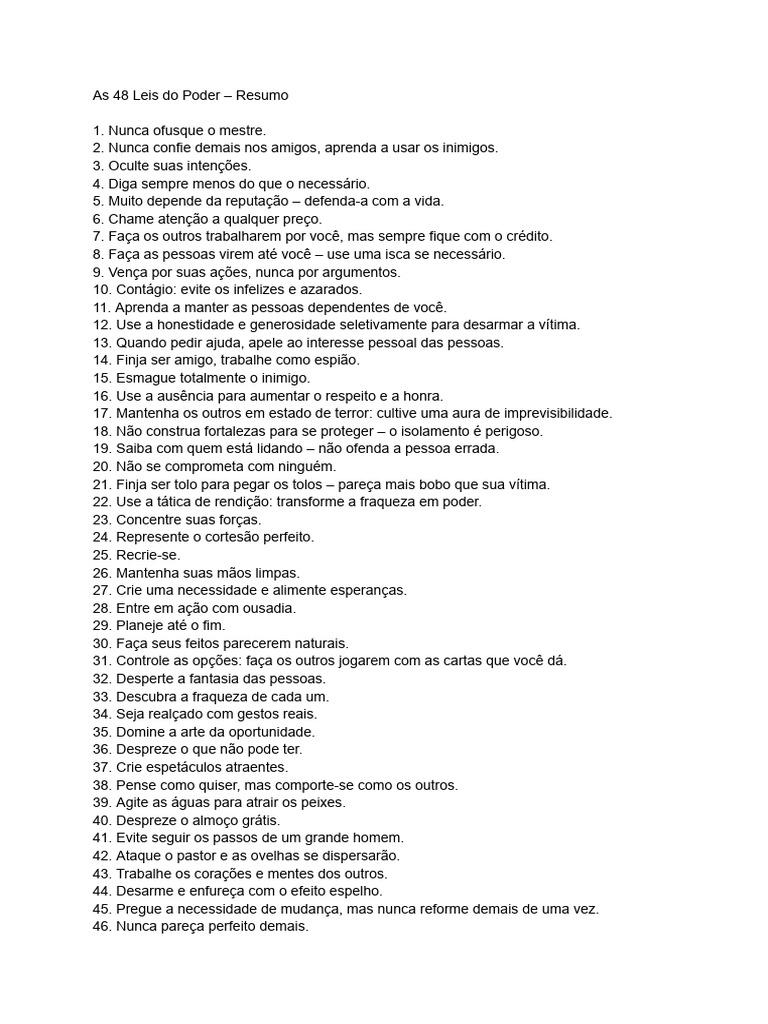 Resumo das 48 Leis do Poder | PDF