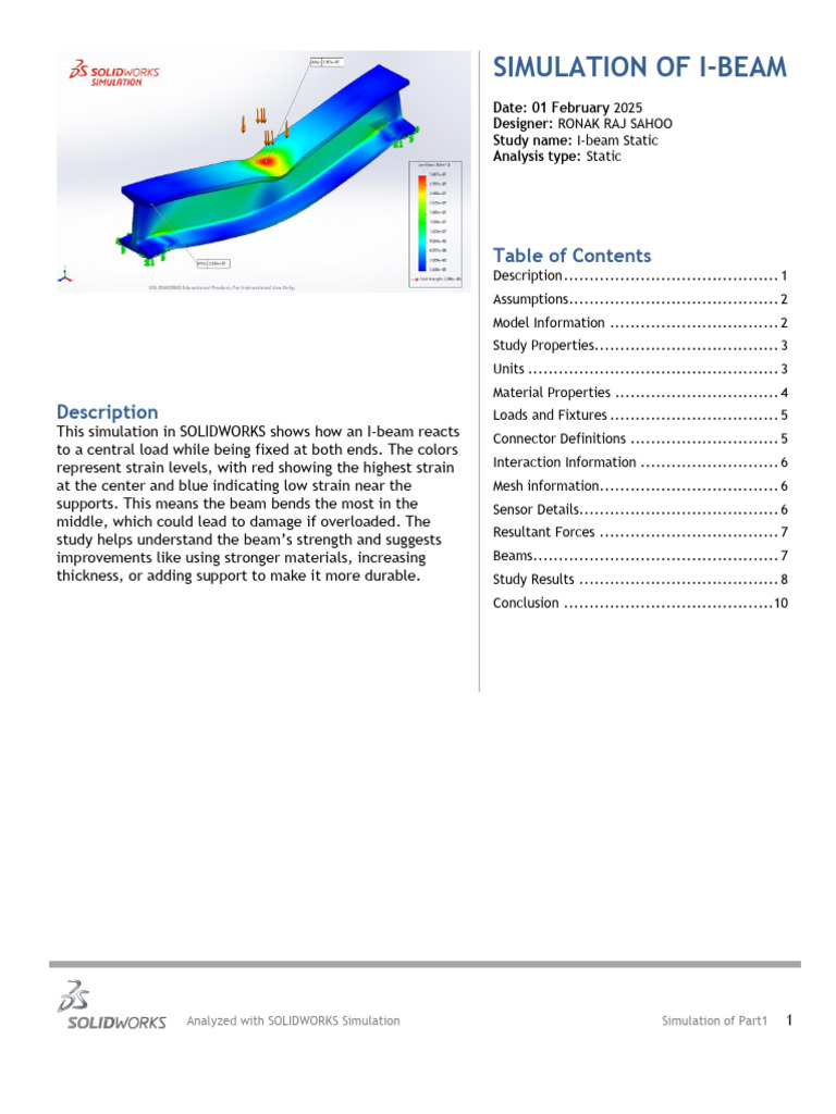 Simulation Project I Beam 1000kg Load | PDF | Strength Of Materials ...