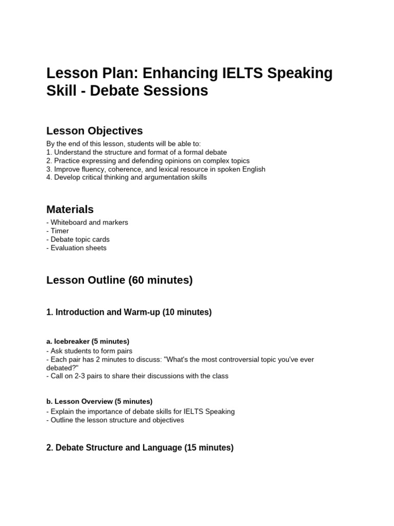 Lesson Plan IELTS Speaking Nanay | PDF | Fluency | Lesson Plan
