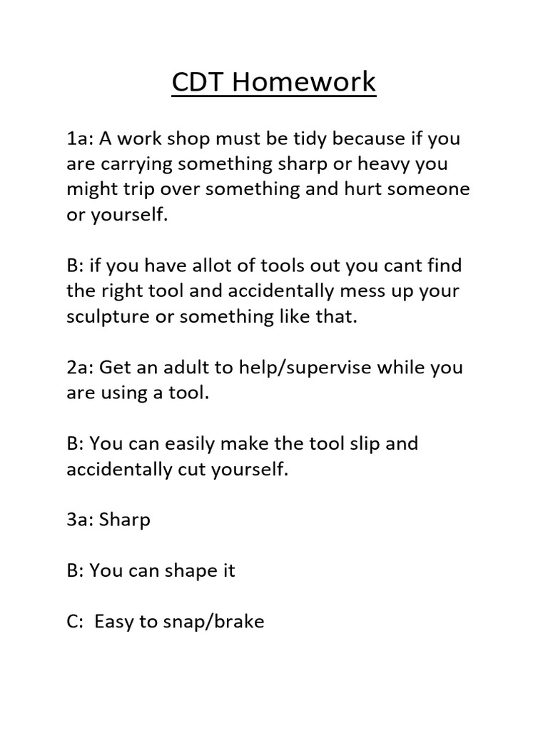 CDT Homework: Workshop Safety Tips | PDF